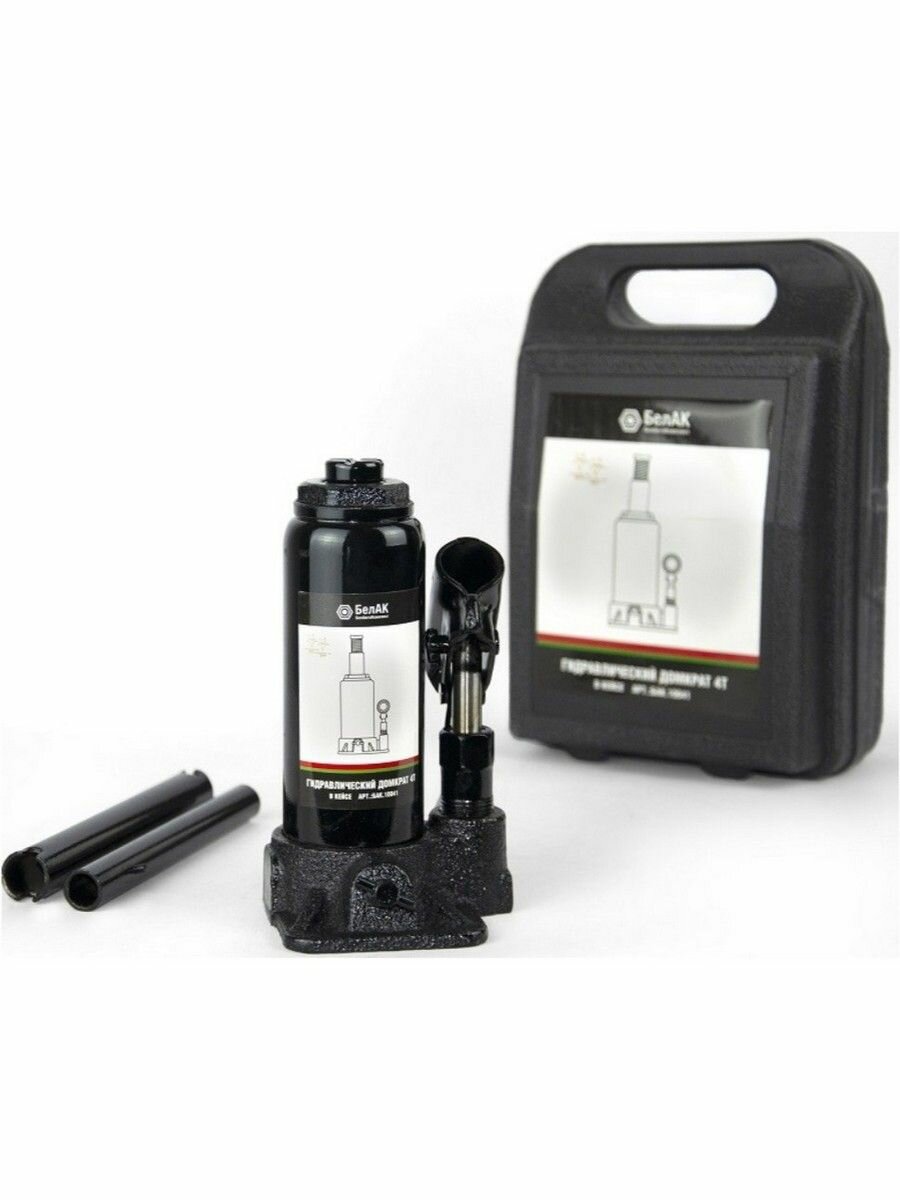 Домкрат БелАК БАК10041, бутылочный, 4 т, в кейсе, черный