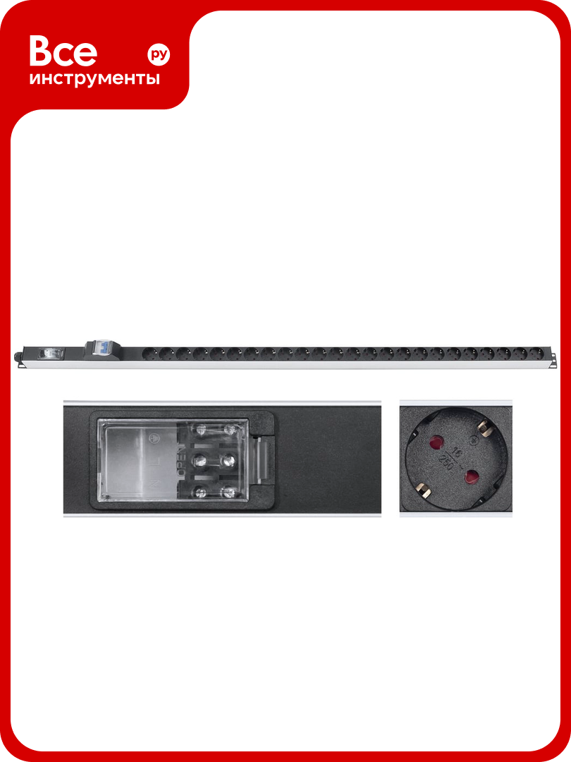 Блок розеток Cabeus для 19 шкафов, вертикальный, 24 розетки Schuko, 32А PDU-32-24S-B-T