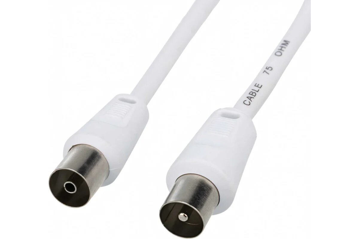 REXANT Шнур ТВ гнездо и TV штекер, коаксиальный кабель 1,5 м, белый, модель 18-0002