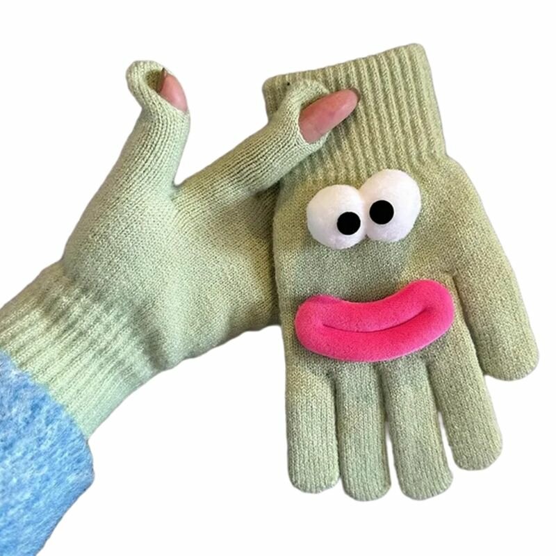 Мультяшные перчатки для вязания крючком с колбасным ртом и пальцем Screentouch на открытом воздухе для девочек, светло-зеленый