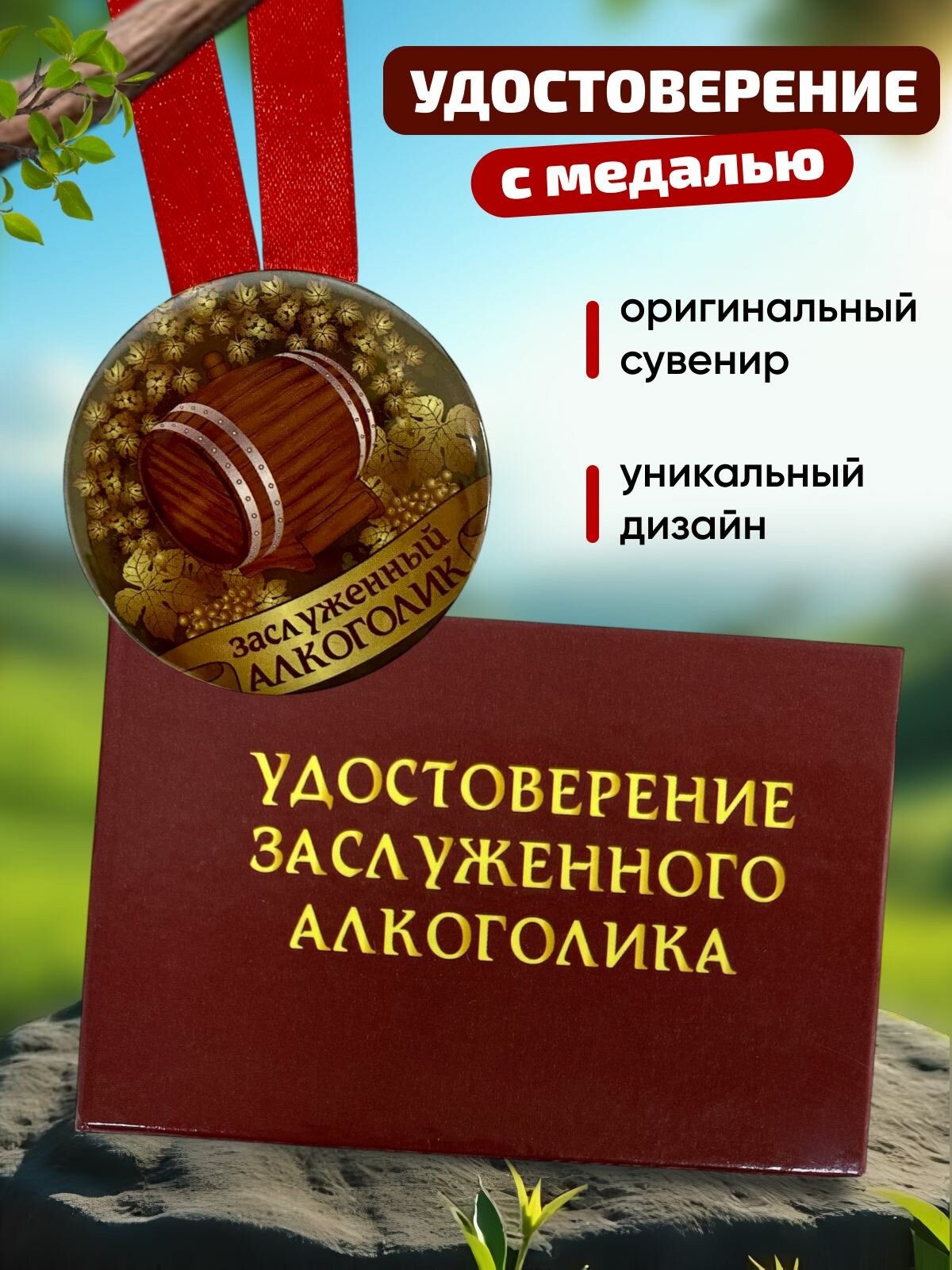 Прикольный набор Шуточное удостоверение + Медаль, в подарок мужу, другу, коллеге