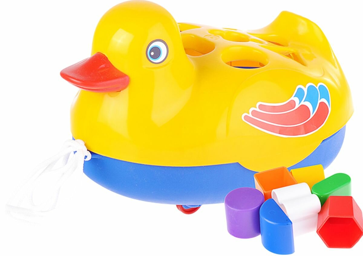Развивающая игрушка "Утенок каталка" для малышей, детский сортер с фигурками разной формы, машинка-каталка для дома и улицы