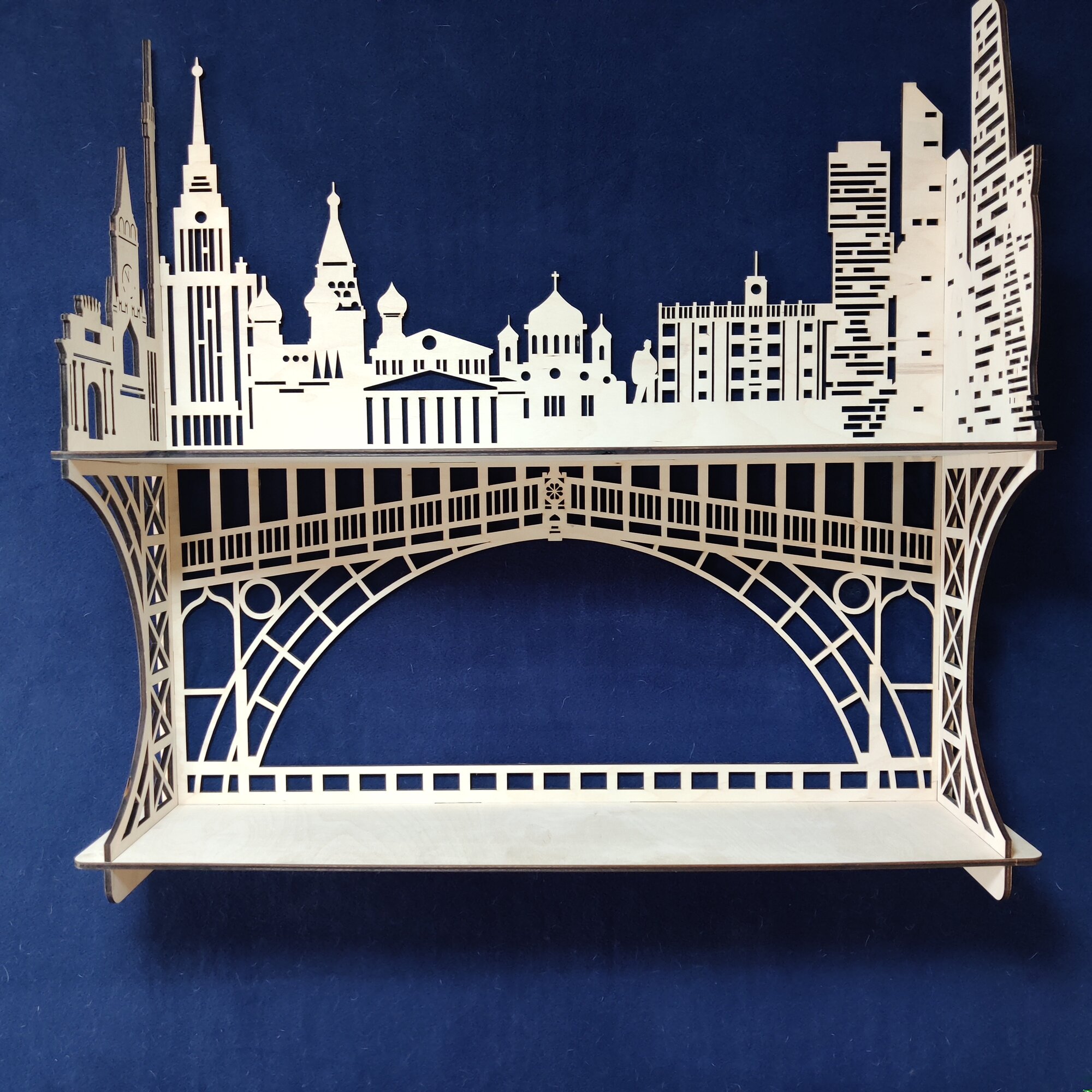 Полка Арт-вагонка "Москва двойная", дерево, для книг, бежевая