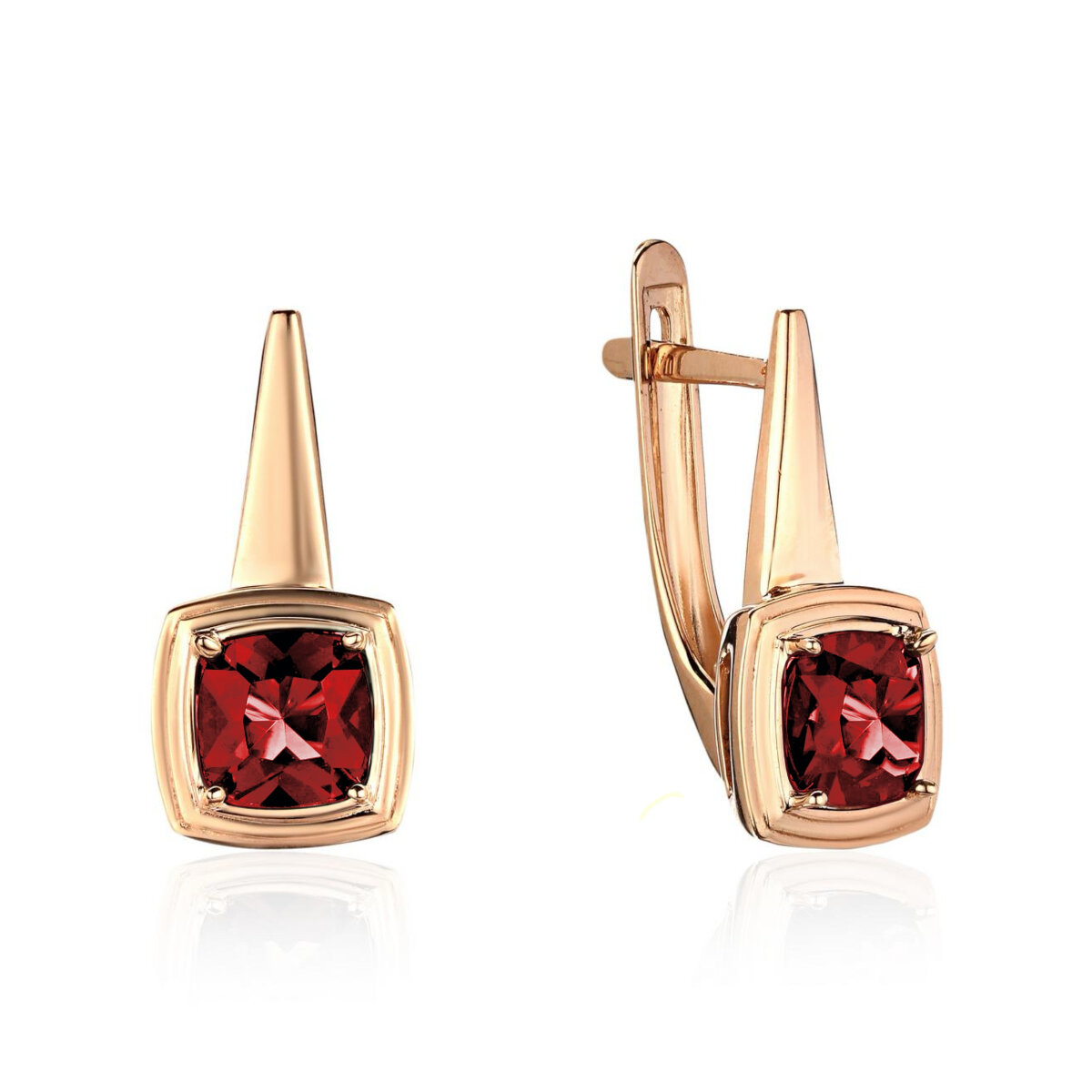 Серьги, красное золото, 585 проба, гранат