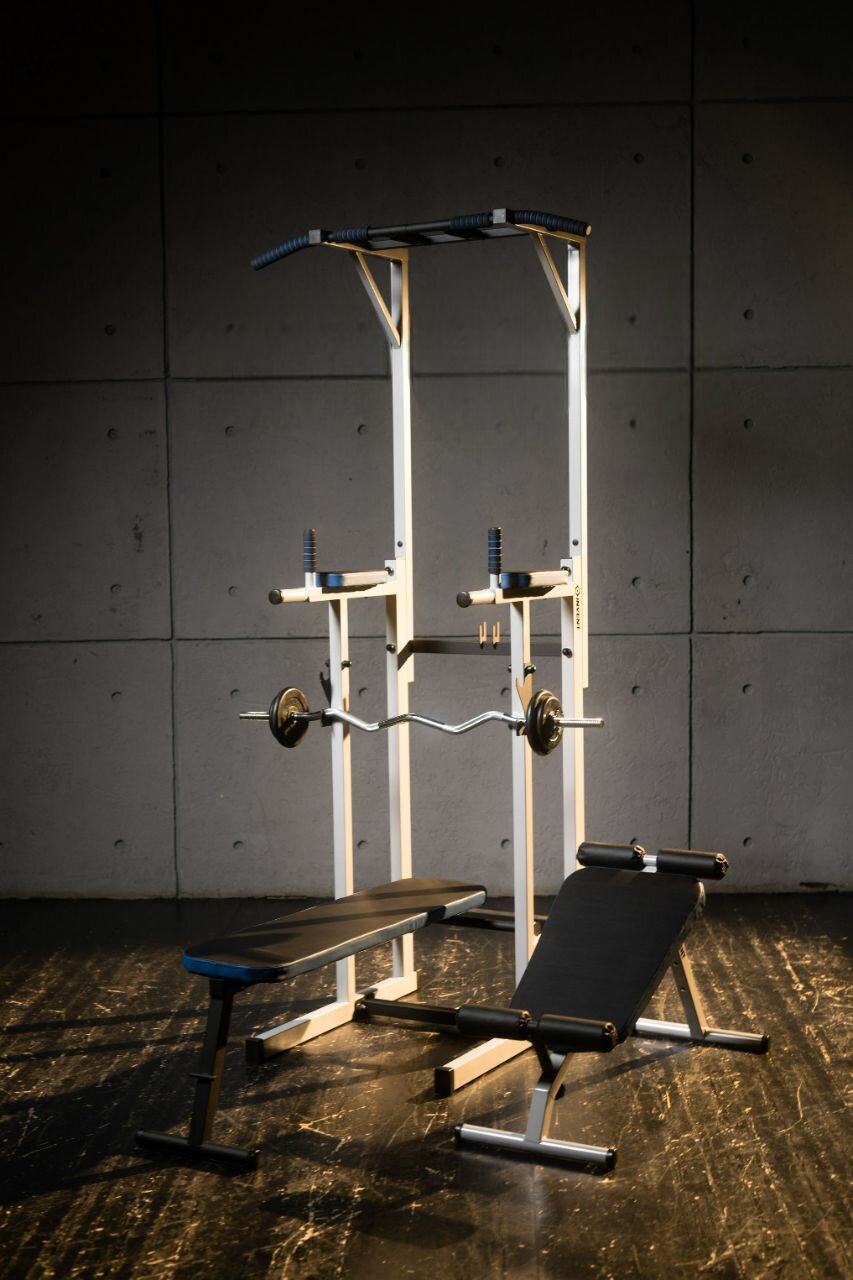 Турник брусья-пресс 3 в 1 напольный, со скамьей для жима+ Скамья 2в1 пресс+ гиперэкстензия, складная (комплект)