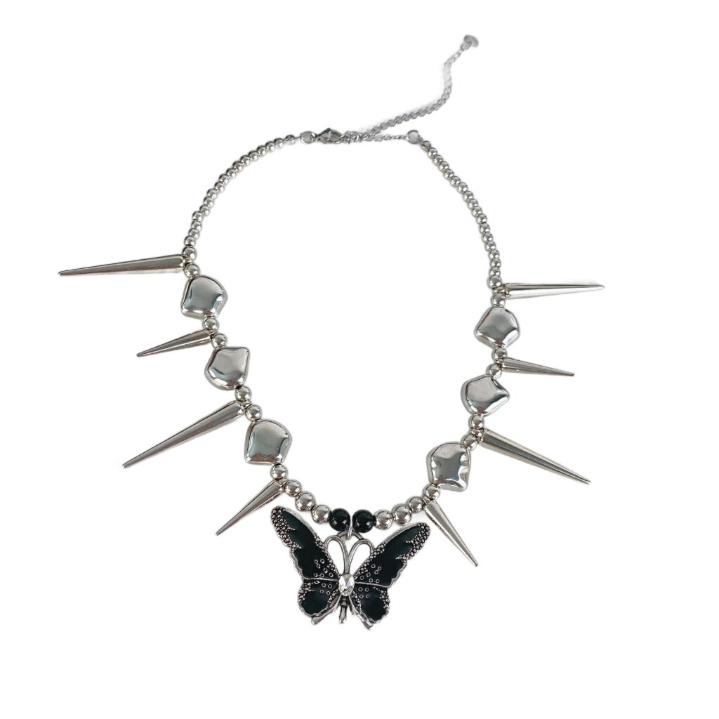 Ожерелье в стиле панк, замысловатая заклепка-бабочка, колье, регулируемая цепочка на ключицы