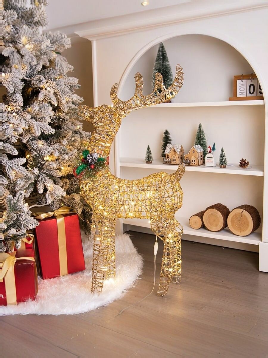 Олень светящийся светодиодный новогодний 30 см золотой