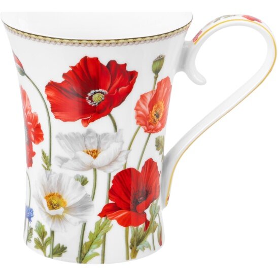 Кружка Elan Gallery "Маки" 400 мл, 13х9х12 см. NEW BONE CHINA