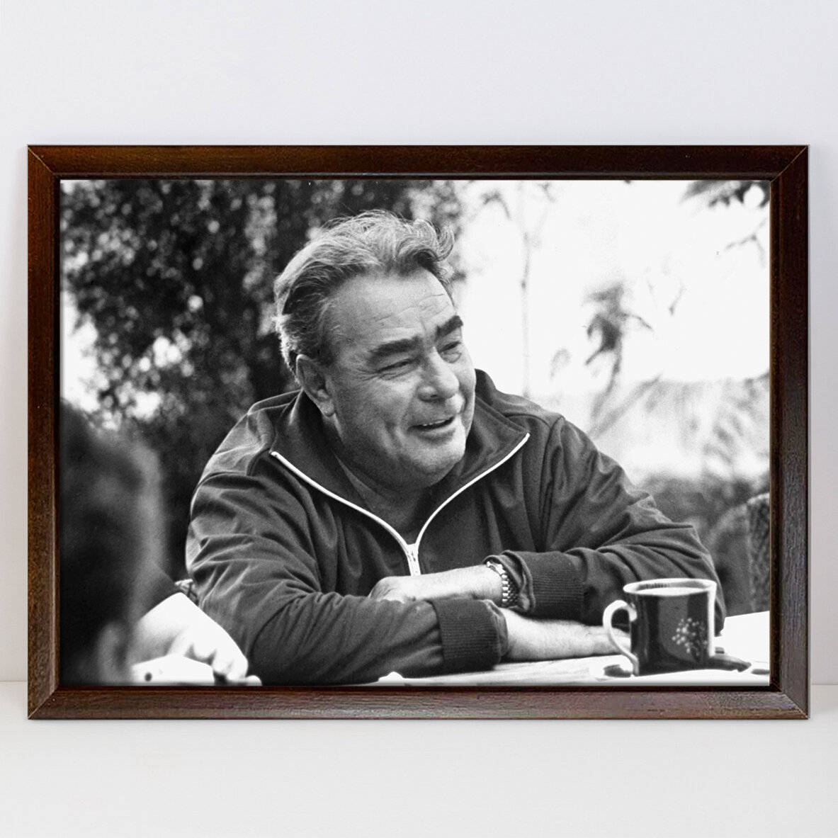 Портрет Брежнева Л. И. на холсте в рамке под дерево / А-4 (21x30 см.)