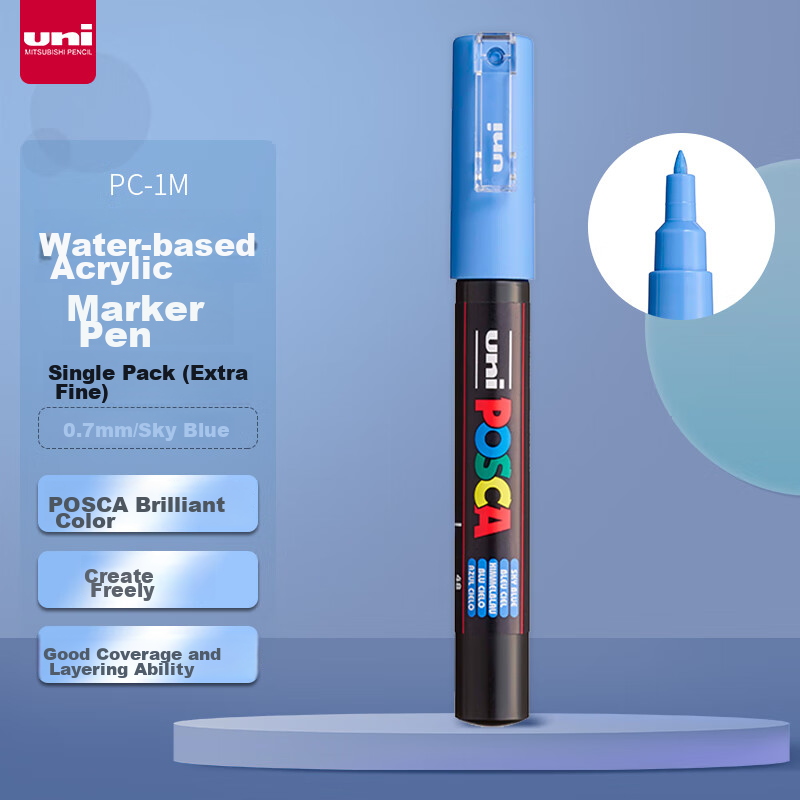 Uni Mitsubishi POSCA Acrylic Marker (Ultra Fine) Sky Blue Single Pen PC-1M Drawing Poster Advertising Marker Painting Hand-Draw Graffiti Pen