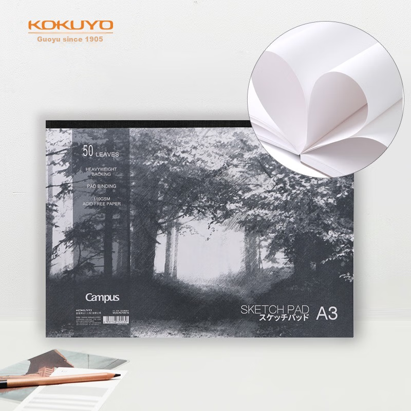 KOKUYO A3 Sketchbook, Student Drawing Notebook, Campus Glue-Bound Sketchbook, 50 Sheets Per Book, WCN-PG7051N