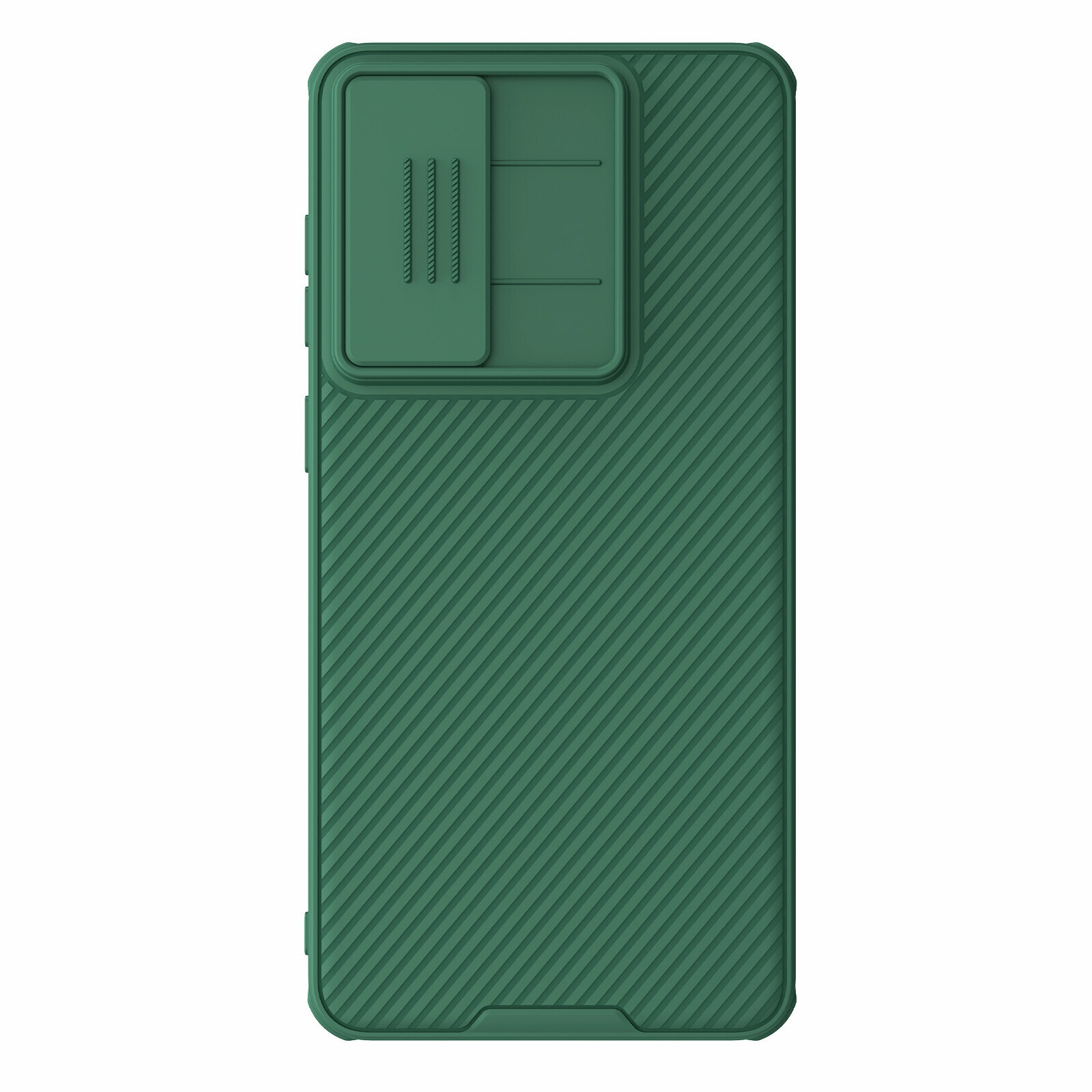 Чехол зеленого цвета (Dark Green) с защитной шторкой для камеры от Nillkin на Samsung Galaxy S25 Edge, серия CamShield Pro Case