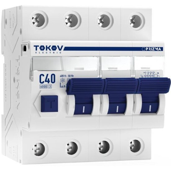 Дифференциальный автомат Tokov Electric 4П (3P+N) 40А 30мА тип AC 6кА хар-ка C, TKE-PZ60-RCBO-4-40-30-AC