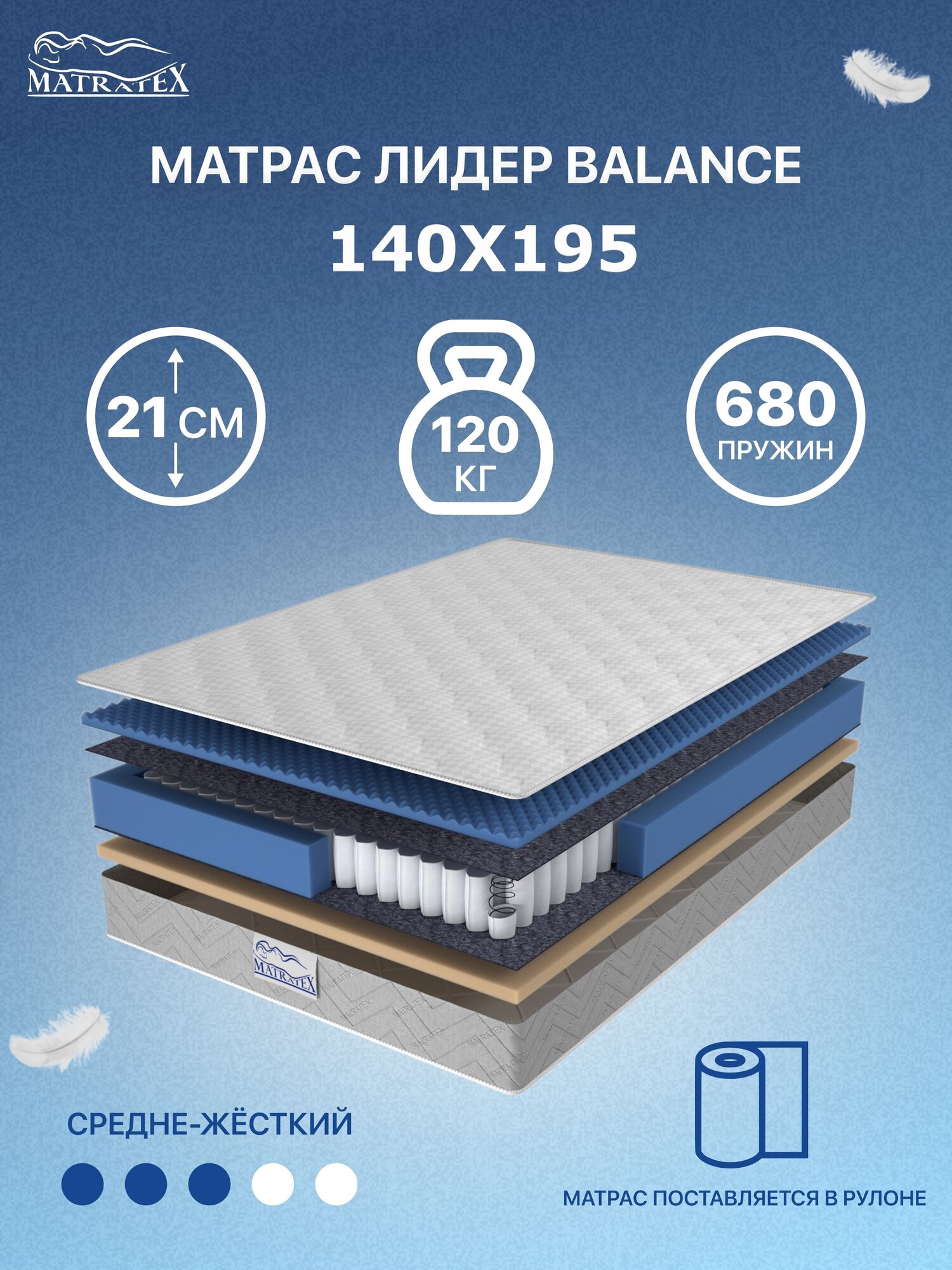 Матрас лидер Balance 140x195 независимые пружины, ортопедический
