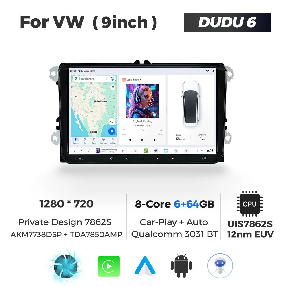 DUDUAUTO DUDU7 9-дюймовый автомагнитола Android 13 для Фольксваген VW Пассат CC Поло EOS Сирокко Шаран Туран Тигуан 12GB+512GB Carplay DUDU6 6G-64G