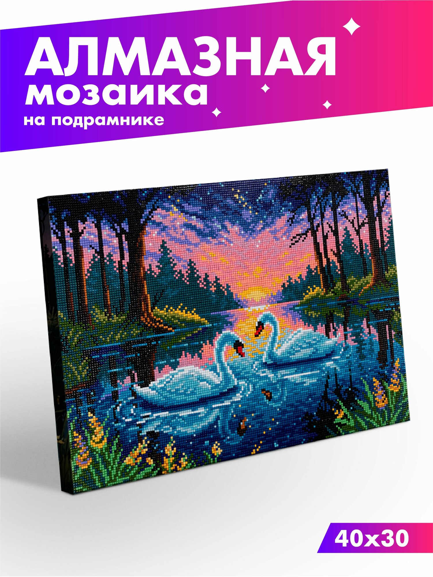 Алмазная (кристальная) мозаика на подрамнике 30х40 см Пара лебедей ALPD-301