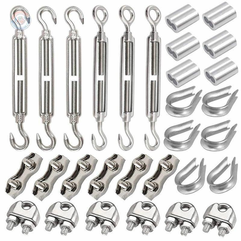 Комплект натяжителей троса M5 из нержавеющей стали 304, 30 винтовых стяжек для штор, бельевых веревок, уличных люстр и перил, регулируемые зажимы и наконечники 3 мм