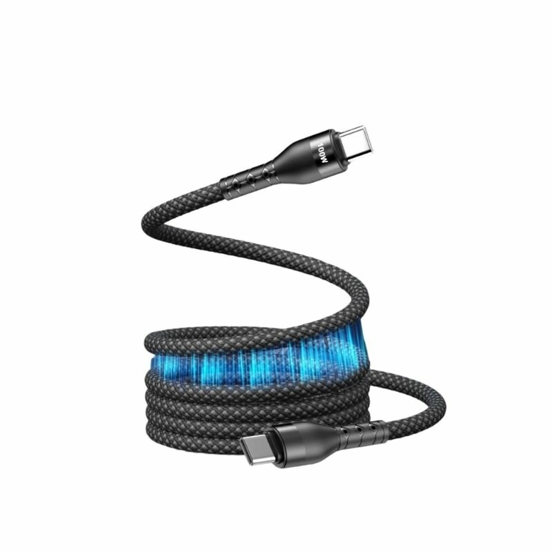 Кабель для передачи данных Super fast charging PD с магнитной оплеткой двумя головками Type C мощностью 100 Вт-1 м-черный