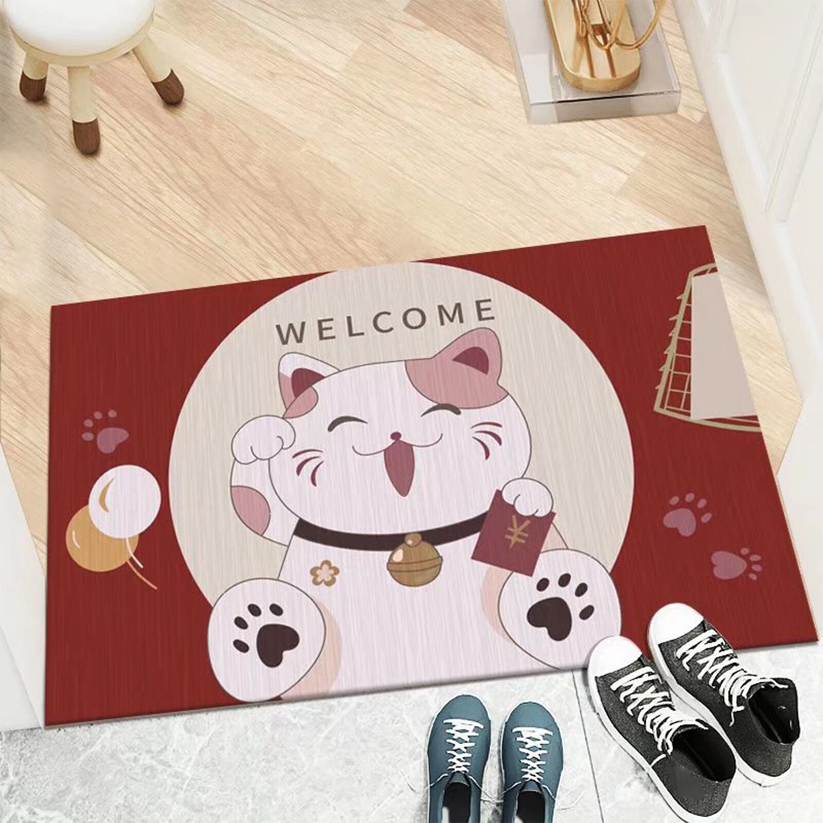 Бархатный дверной коврик с красным кристаллом 40x60 см, нескользящий бытовой напольный коврик, грязеотталкивающий коврик для приветствия Fortune Cat, праздничный коврик для входа в дом
