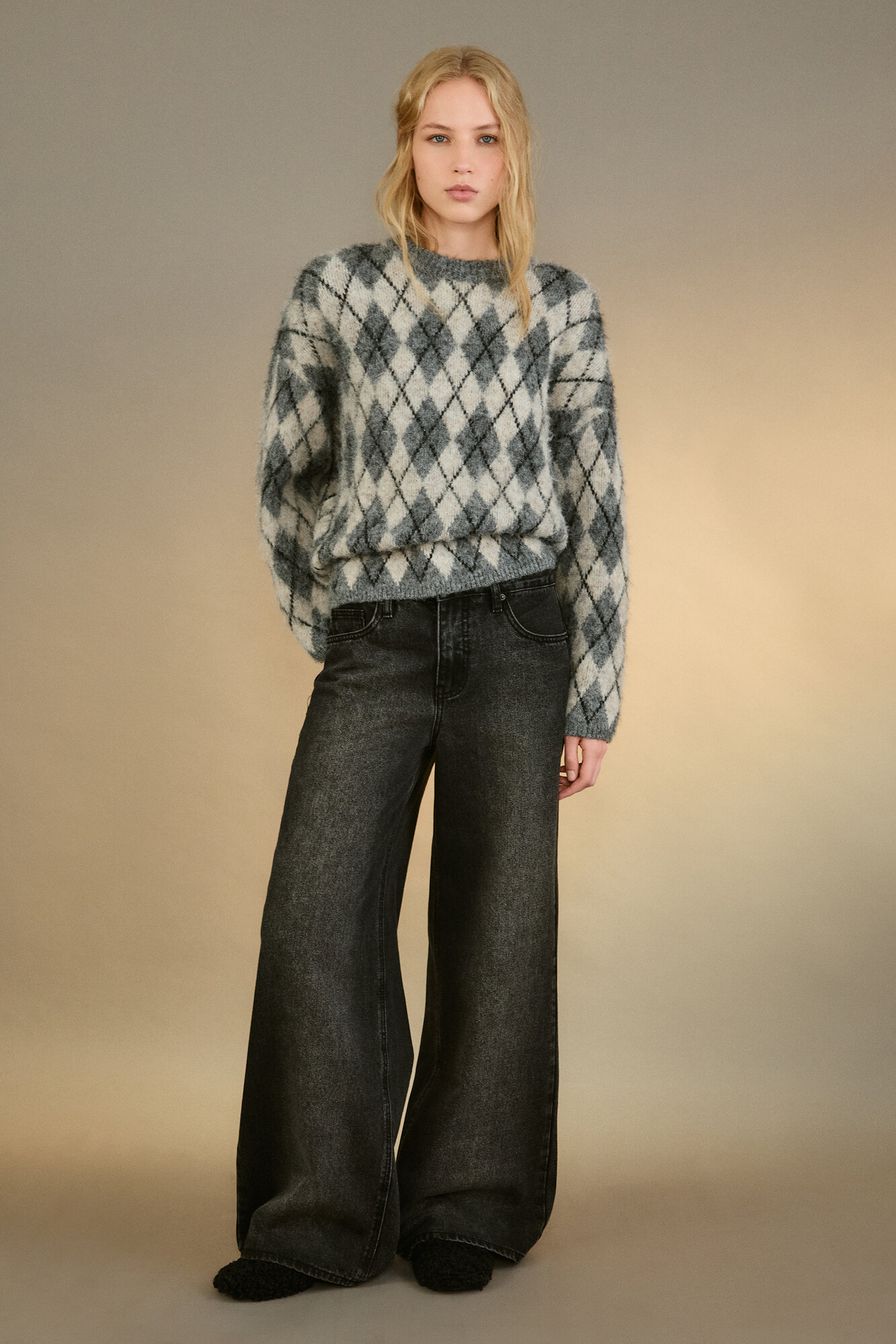 Джинсы широкие Befree Woman Mix&Match, размер M/170, черный принт — фото 1