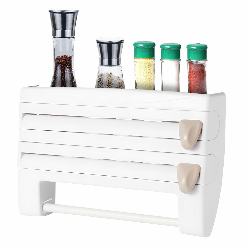 Настенный диспенсер для пищевой пленки, алюминиевая фольга с резаком, боковая кнопка, пластиковый зажим