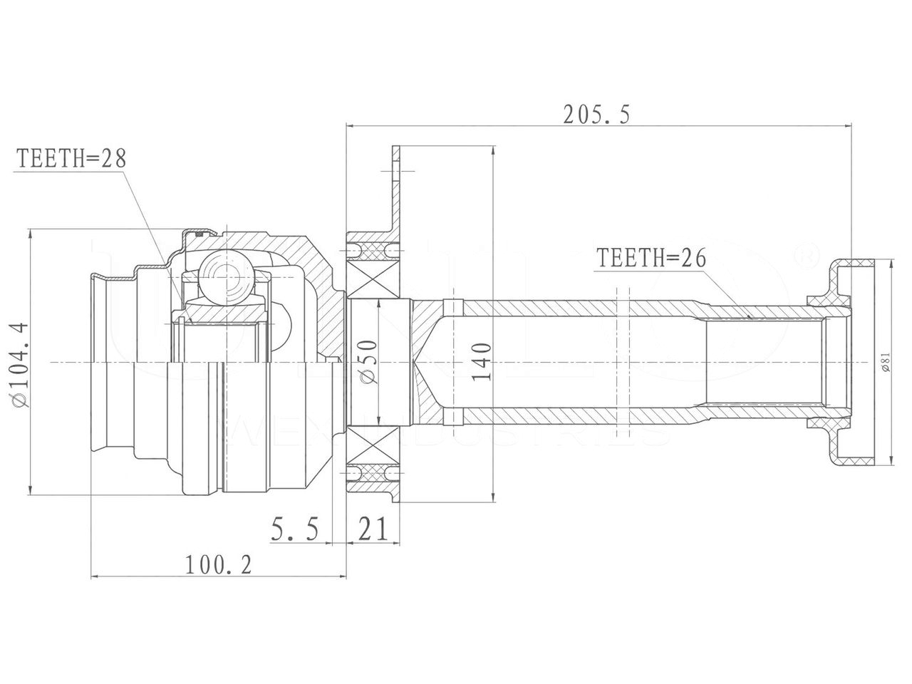 UNIO CVJ-30083 (7H0407332P / 7H0498104F / 7H0498104K) шрус внутренний VW Transporter (Транспортер) t5 03-, Multivan (Мультивен)