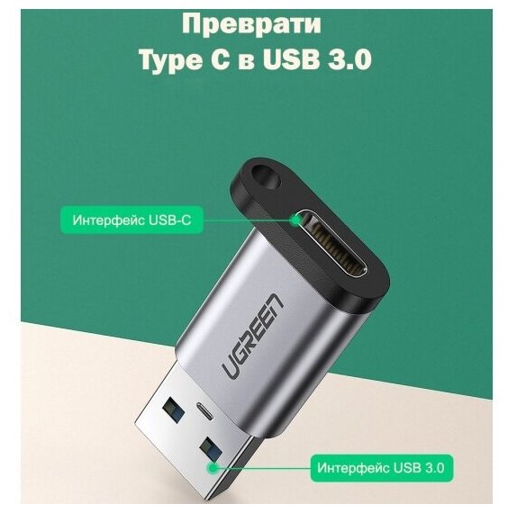 Адаптер-переходник Ugreen USB A 3.0 - USB-C 3.1
