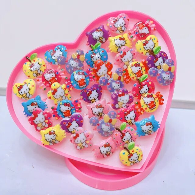 Детские кольца Sanrio Hello Kitty из 36 предметов, детские регулируемые кольца для малышей, модные детские кольца с героями мультфильмов для девочек, в форме сердца, в коробке, рождественский подарок