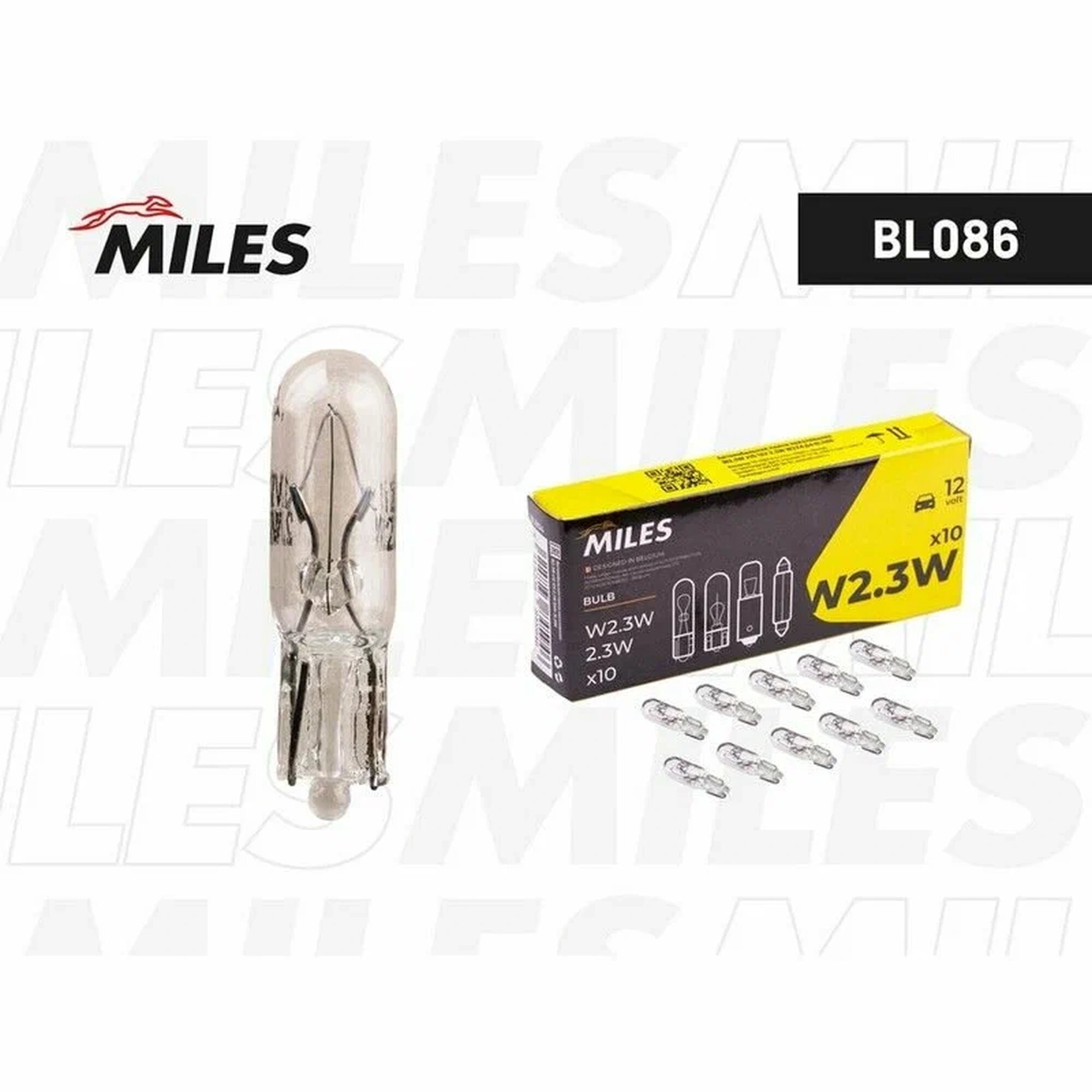 Лампа накаливания сигнальная MILES BL086, W2,3W, 12V, 2,3W, W2X4,6d (1 шт.)