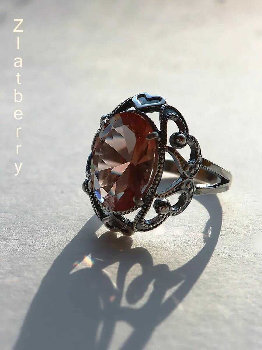 Кольцо ZLATBERRY, серебро, 925 проба, султанит синтетический, размер 18, коричневый, серебристый, зеленый — фото 1