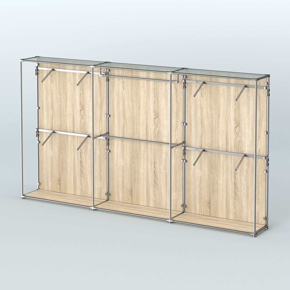 Торговая система хром (задняя стенка - ДСП) 3600 мм с поручнями №2, Дуб Сонома