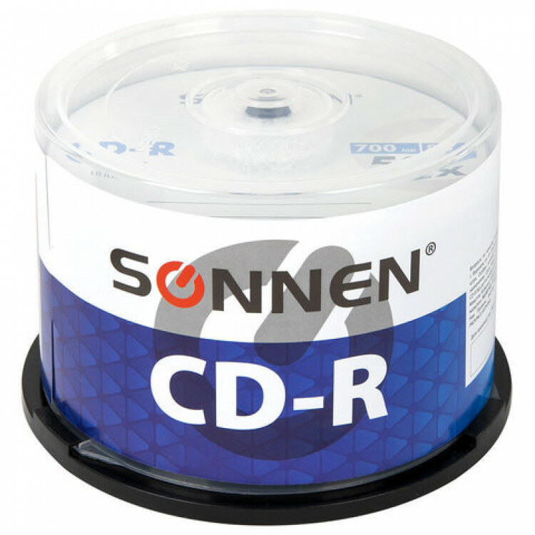 Диск CD-R SONNEN 700 Mb 52x Cake Box (упаковка на шпиле), комплект 50 шт, 512570