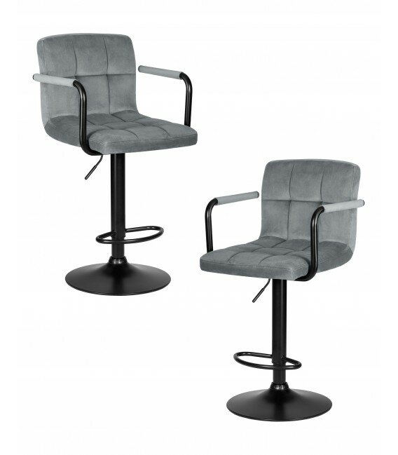 Набор 2 шт Стул барный DOBRIN KRUGER ARM BLACK, серый велюр (MJ9-75)
