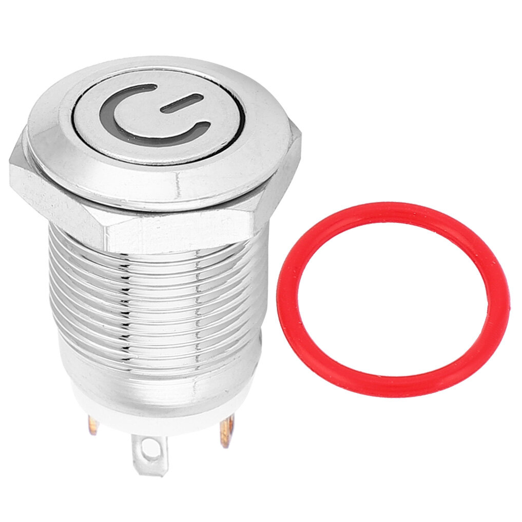 Металлический кнопочный переключатель 12 мм с индикатором питания, белым светодиодом, функцией самосброса, 1 нормально разомкнутый переключатель (24 В).