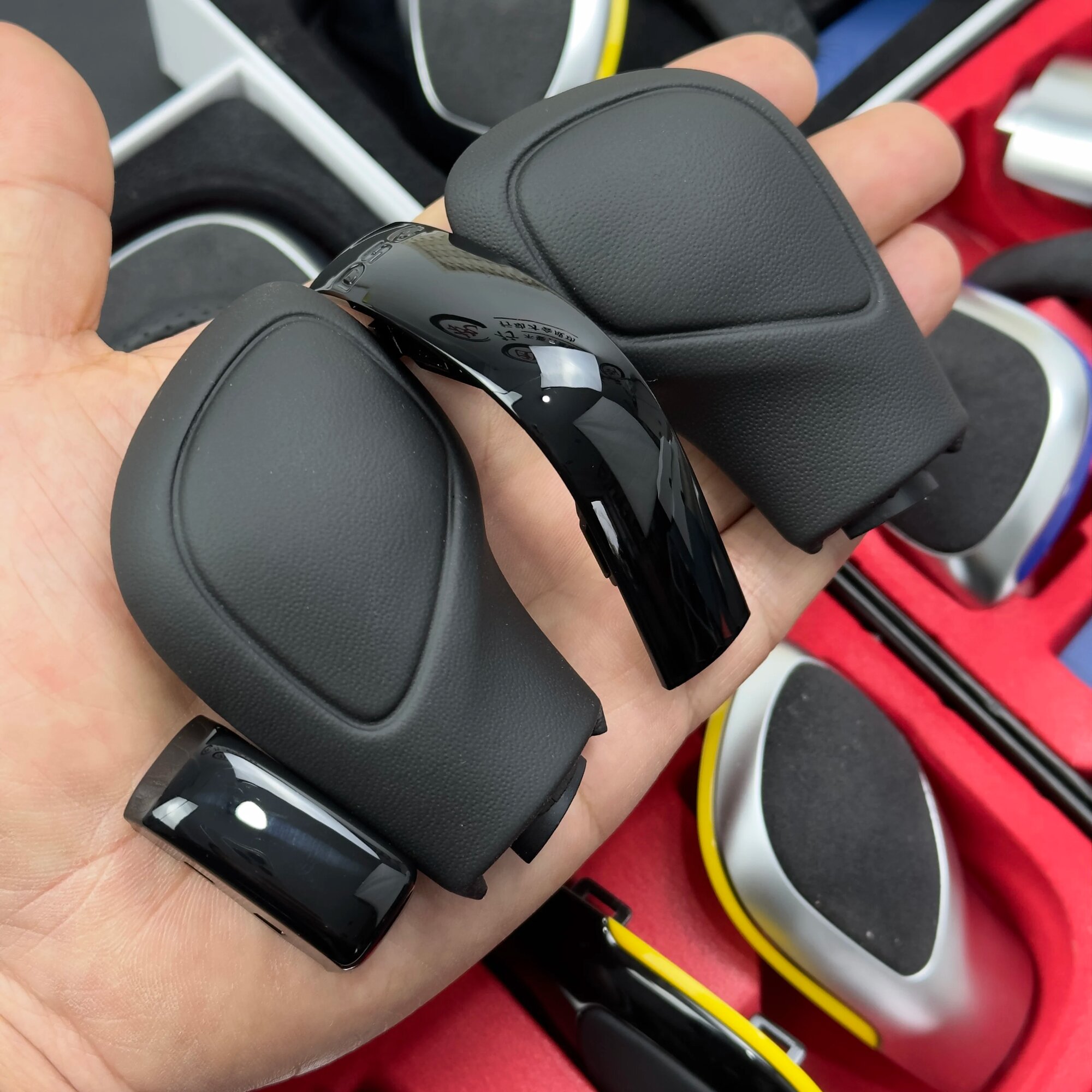 Черная кожаная ручка переключения передач, боковая крышка с блестящим и матовым DSG для VW Golf 6 7 R G TI Passat B7 B8 CC R20 Jetta MK6 GLI, 9