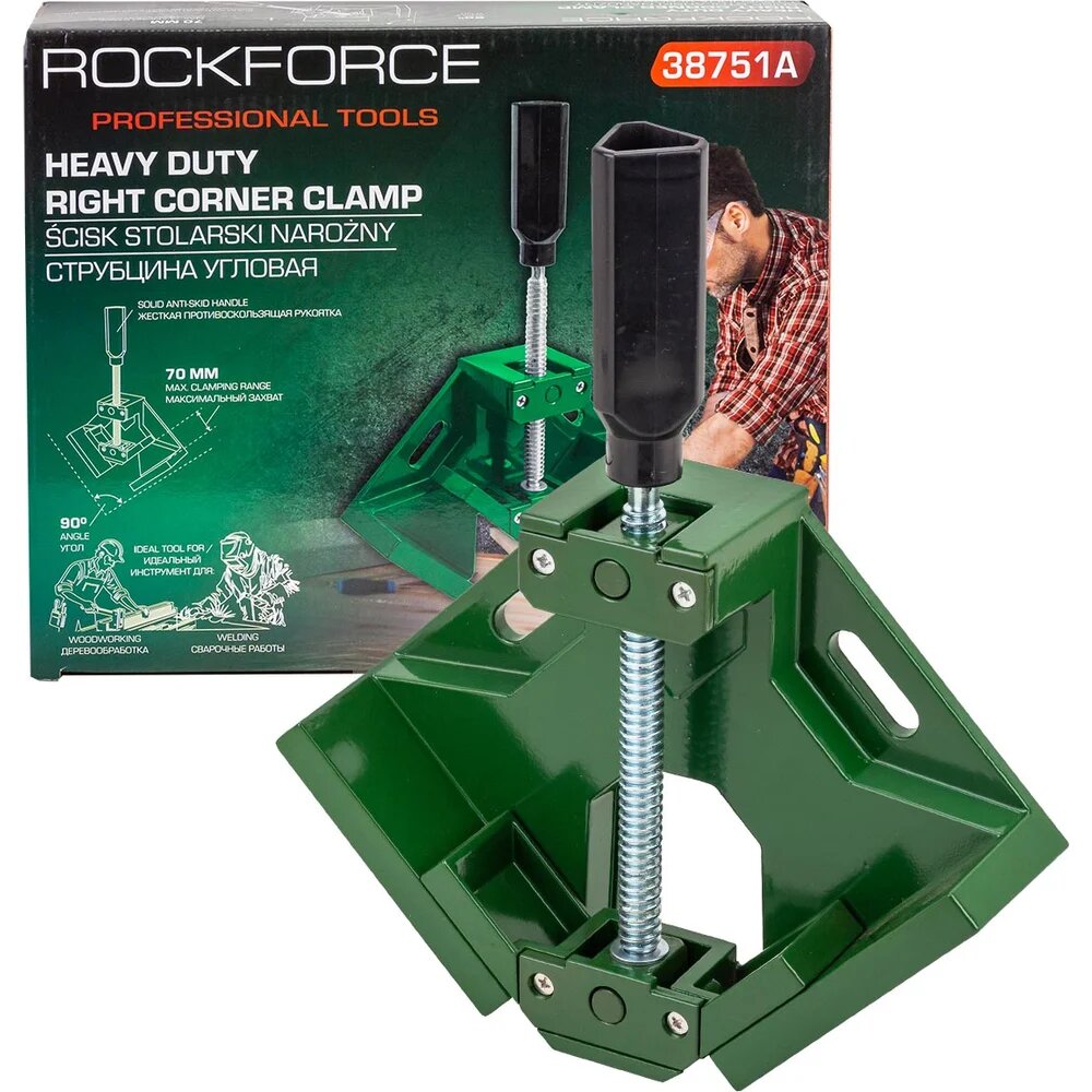 Струбцина винтовая угловая Rockforce (1 зажим, max захват-70мм) RF-38751A(49317)