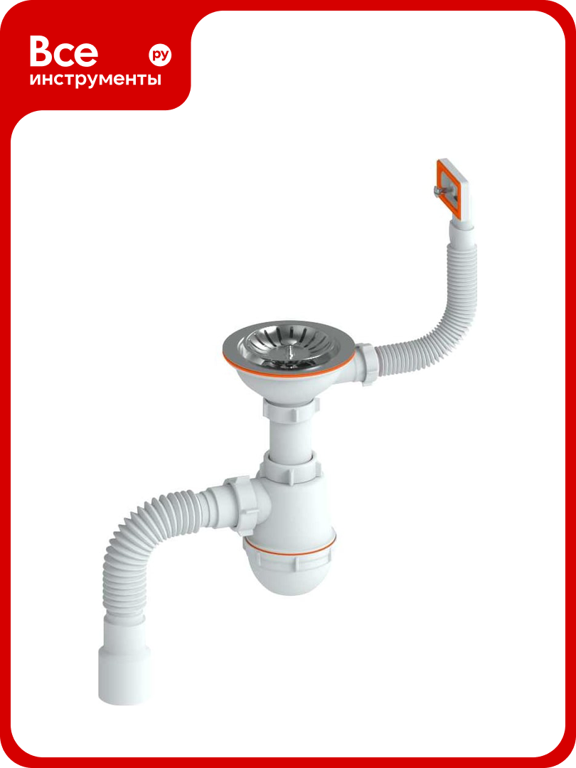 Сифон Ростовская мануфактура сантехники сем-п (п) для мойки (прямоугольный перелив пластиковый шток) РМС СЕМ-П (П), из
