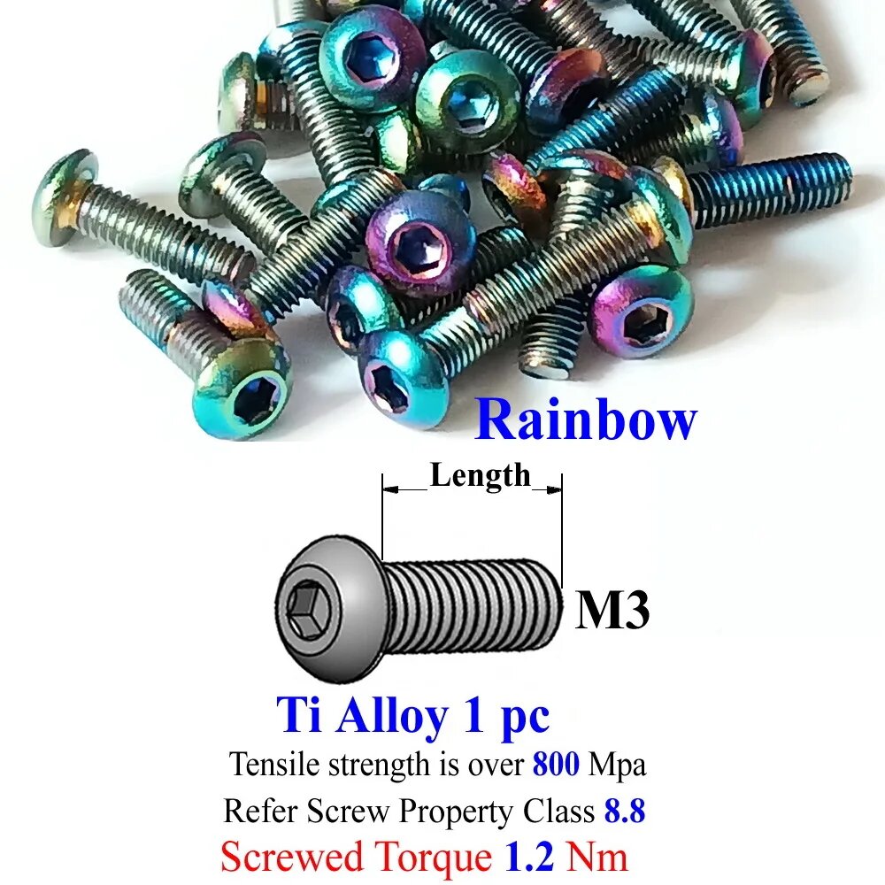 Титановые винты QCTI ISO 7380 M3x6-M3x20 TiAlloy Rainbow 1EA, 6 мм