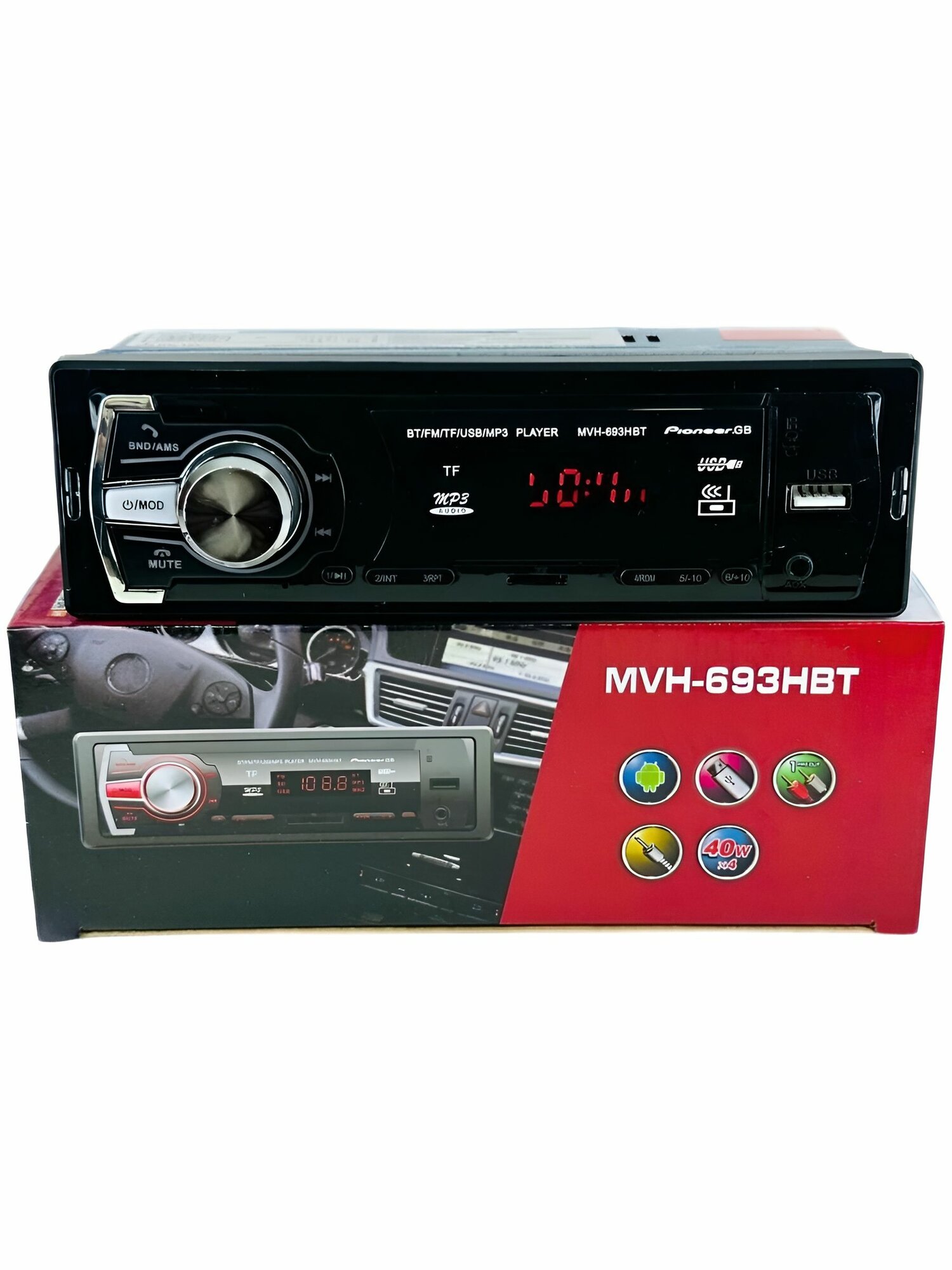 Автомагнитола MVH-693HBT, 1DIN, FM-тюнер, Bluetooth, AUX