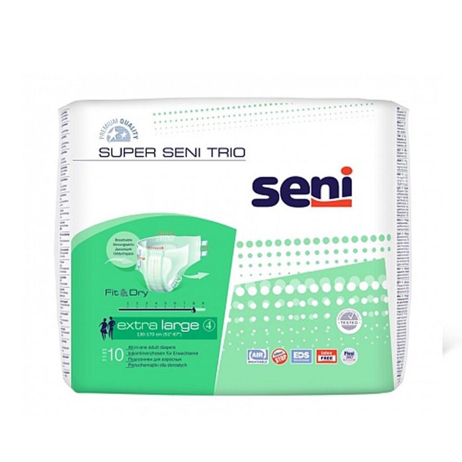 Подгузники для взрослых Super Seni Trio Extra Large (№4), объем талии 130-170 см, 10 шт.