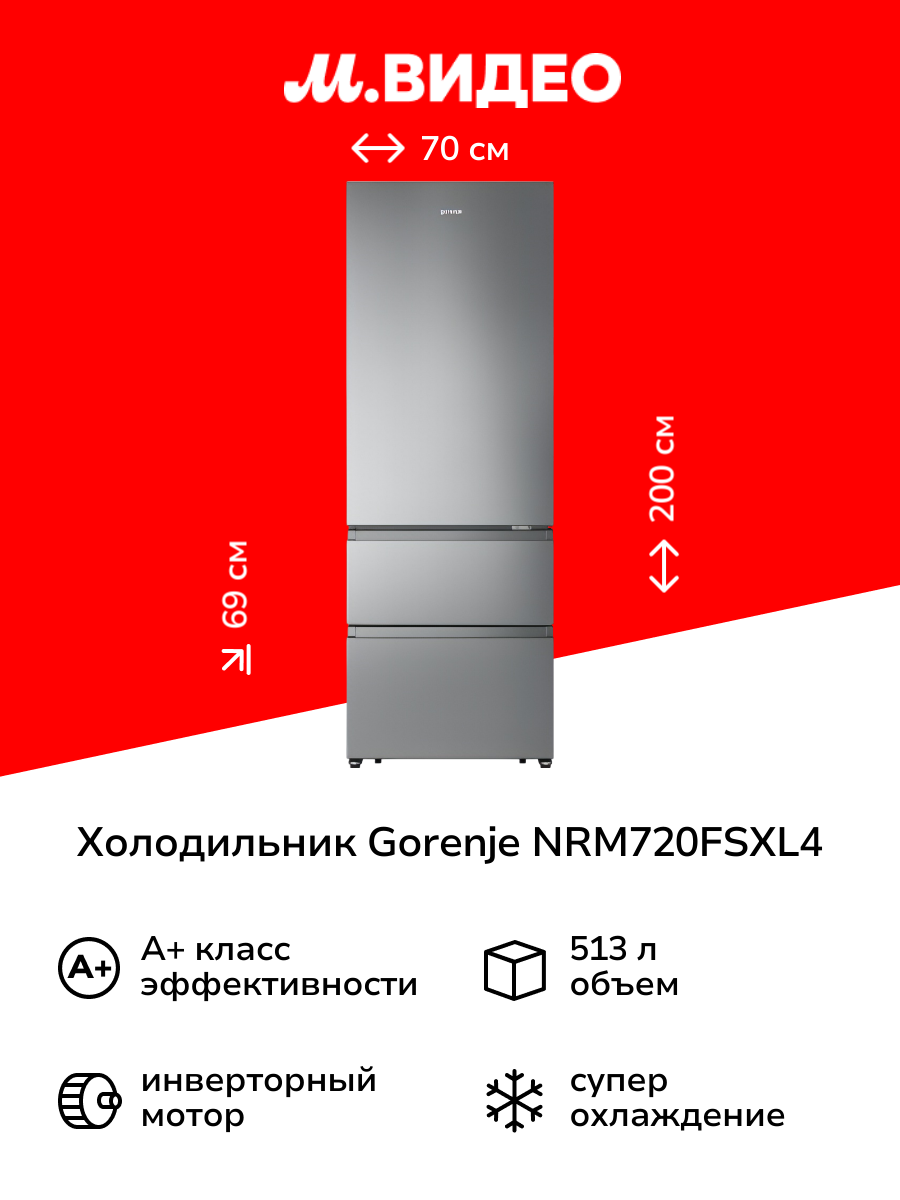 Холодильник (Side-by-Side) Премиум Gorenje NRM720FSXL4