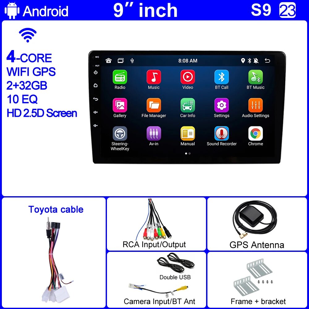 2 Din Android 12 Автомагнитола Carplay gsp dvd Автомагнитола мультимедийные видеоплееры для Nissan VW TOYOTA Honda KIA Hyundai mazda Ford, 9 S9(2-32GB)TOYOTA