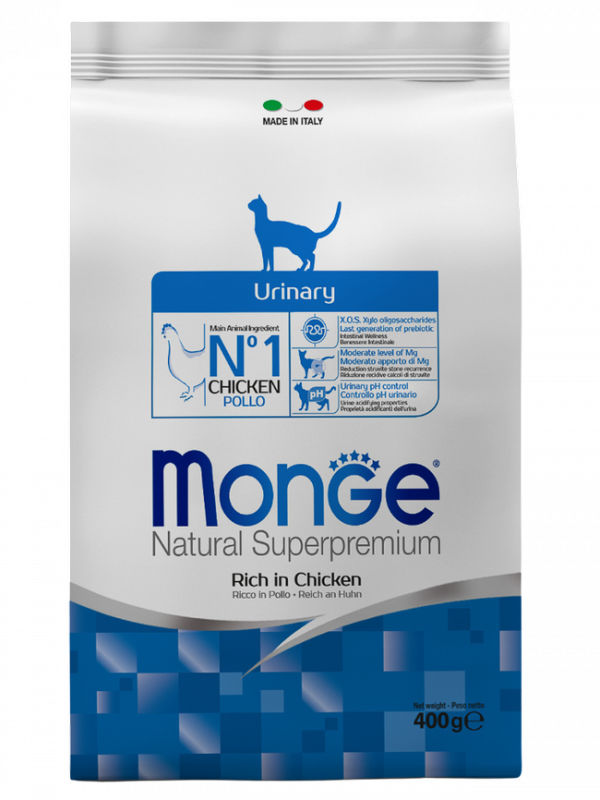 Сухой корм MONGE SUPERPREMIUM CAT URINARY для взрослых кошек для профилактики МКБ, 400 гр