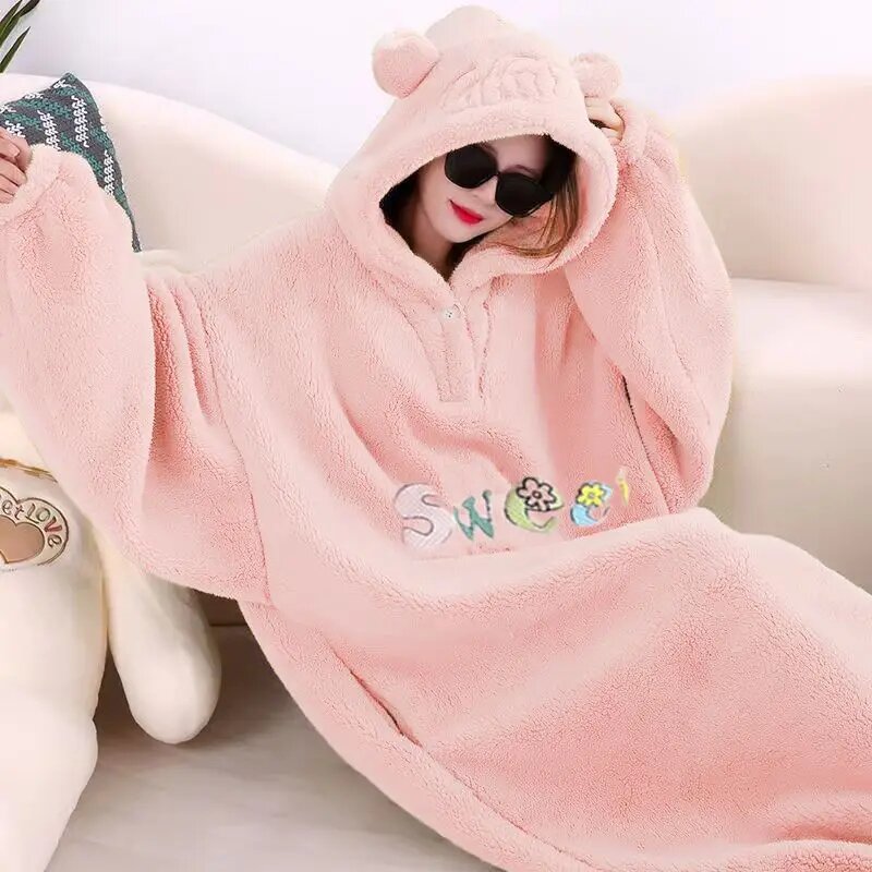 Розовое одеяло-hoodie с рукавами, M 130x150см