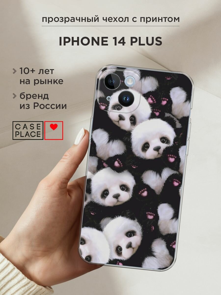 Чехол на Apple iPhone 14 Plus / Айфон 14 Плюс с принтом "Море панд"