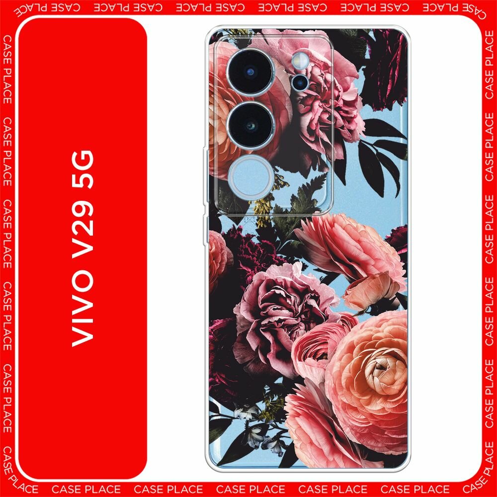 Чехол на Vivo V29 / Виво V29 с принтом "Бордовые винтажные цветы", прозрачный