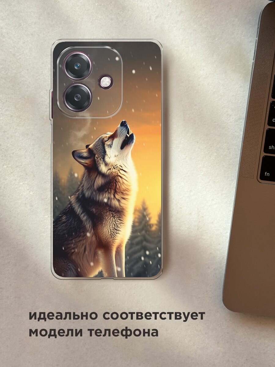Силиконовый чехол на Oppo A3/A3x / Оппо А3/A3x с принтом "Воющий волк" — фото 1