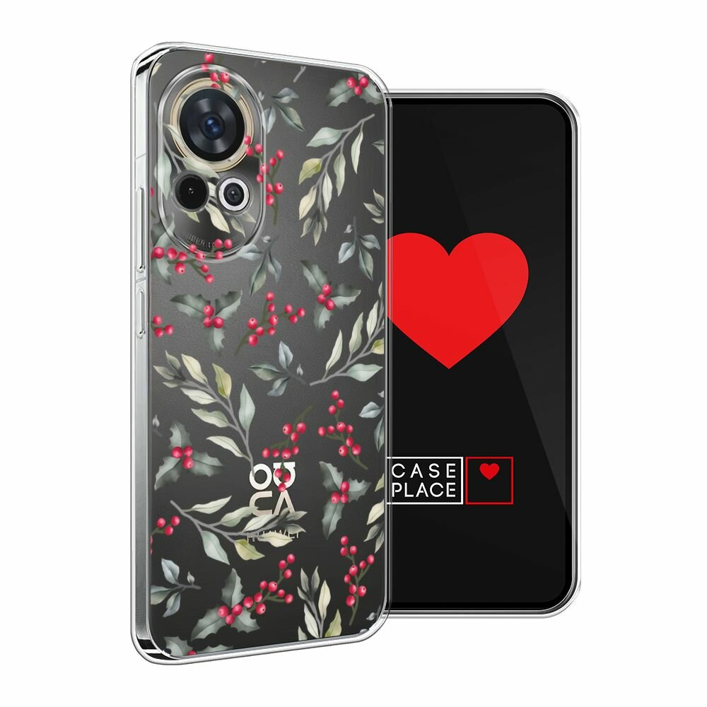 Чехол на Huawei Nova 12/Nova13 / Хуавей Нова 12/Нова 13 с принтом Зимние ягоды паттерн, прозрачный — фото 1