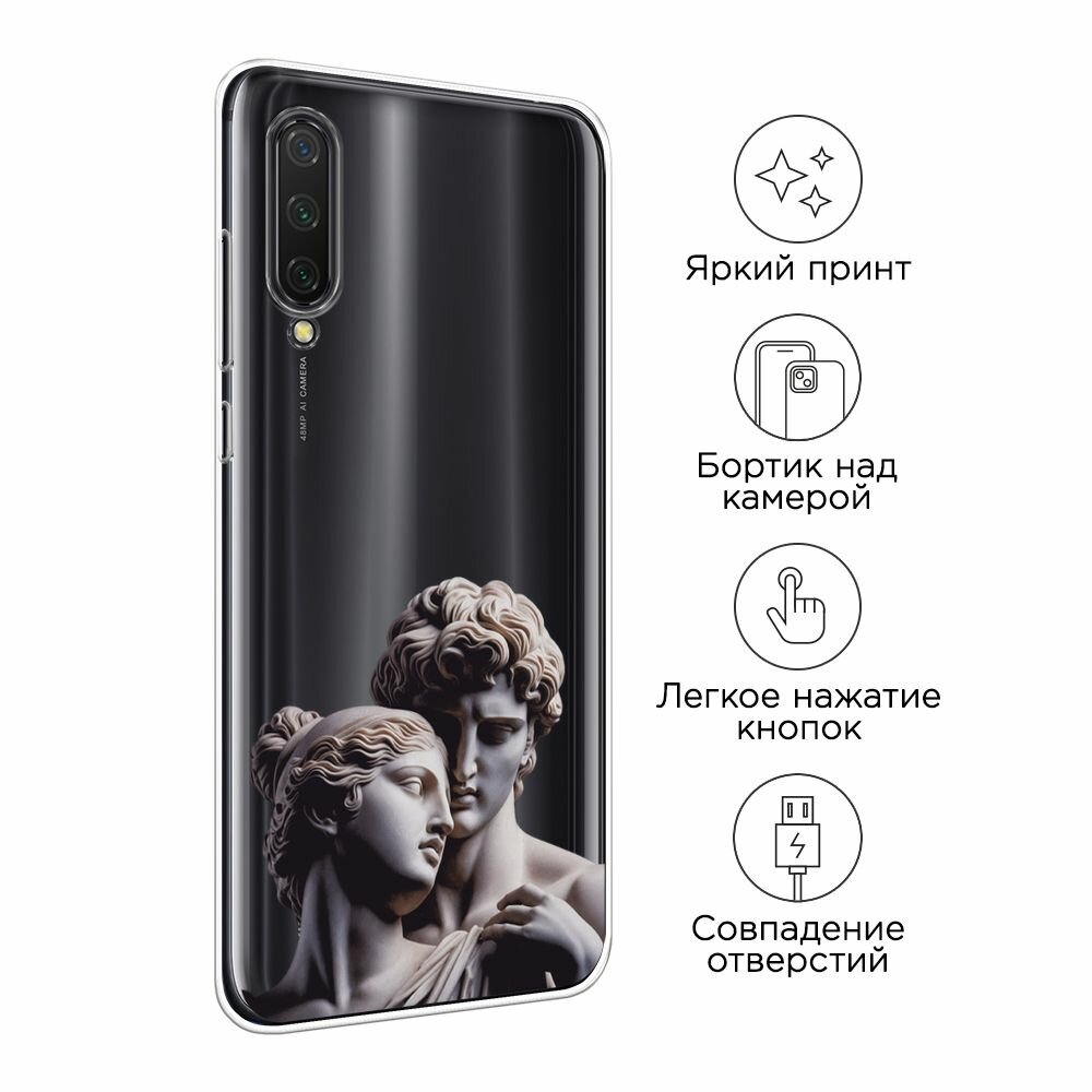 Чехол на Xiaomi Mi CC9/A3 Lite/9 Lite / Сяоми Mi CC9/A3 Lite с принтом "Нежные скульптуры - 14 февраля", прозрачный — фото 1