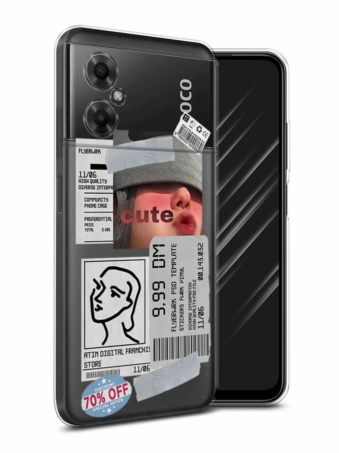 Чехол на Xiaomi Poco M4 5G / Сяоми Поко M4 5G с принтом Cute girl collage, прозрачный